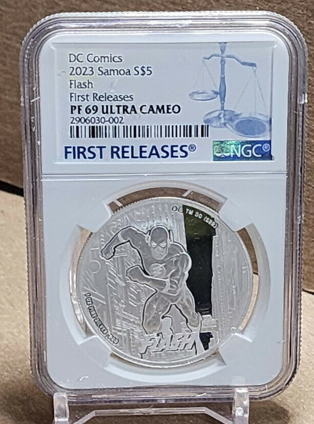PRODUCT DETAILS 【商品情報】・鑑定機関: NGC・グレード: PF69 UC FR・発行年・発行国: 2023年 サモア・額面: 5ドル・テーマ・シリーズ: DCコミックス ジャスティスリーグ フラッシュ・素材・重量: 銀貨...