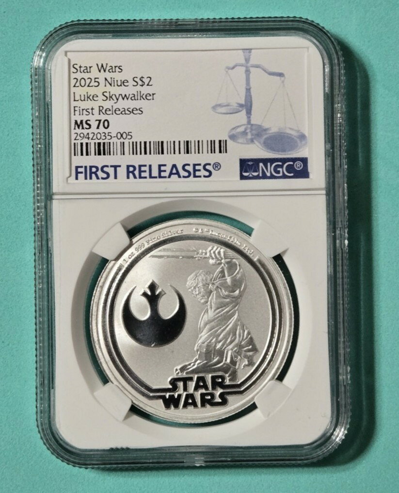 PRODUCT DETAILS 【商品情報】・鑑定機関：NGC・グレード：MS70 FR (First Releases)・発行年・発行国：2025年 ニウエ・額面：2ドル・テーマ・シリーズ：スターウォーズ ルーク・スカイウォーカー・素材・...