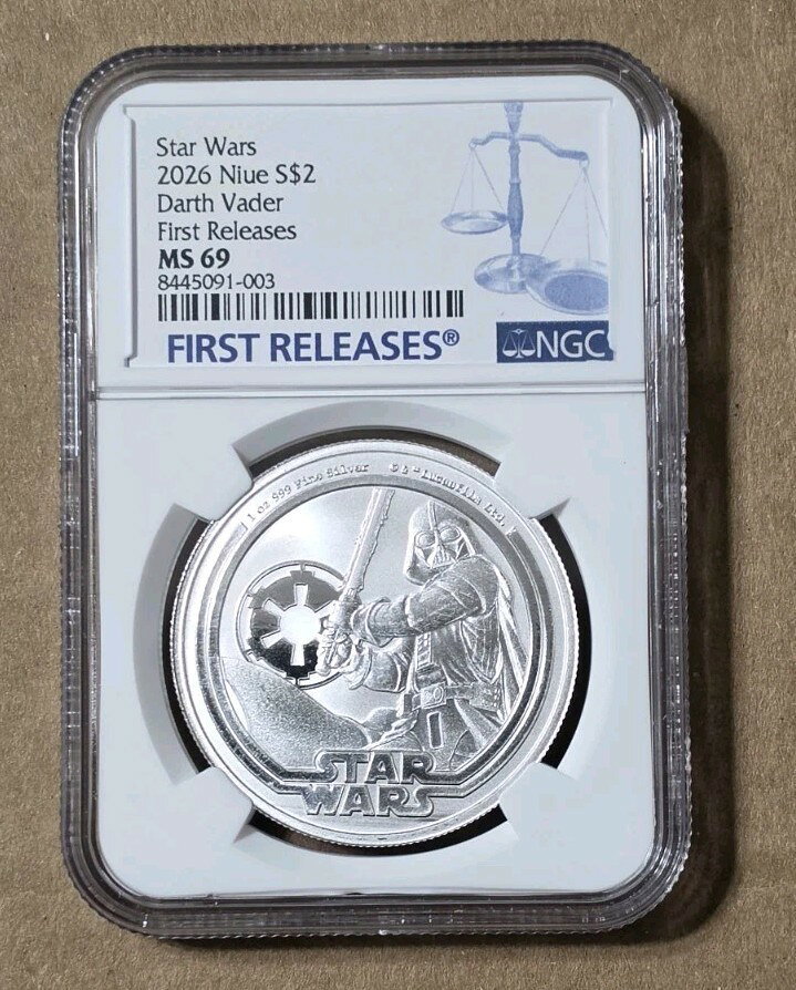 PRODUCT DETAILS 【商品情報】・鑑定機関: NGC・グレード: MS69 FR (First Releases)・発行年・発行国: 2026年・ニウエ・額面: 2ドル・テーマ・シリーズ: スター・ウォーズ / ダース・ベイダー...