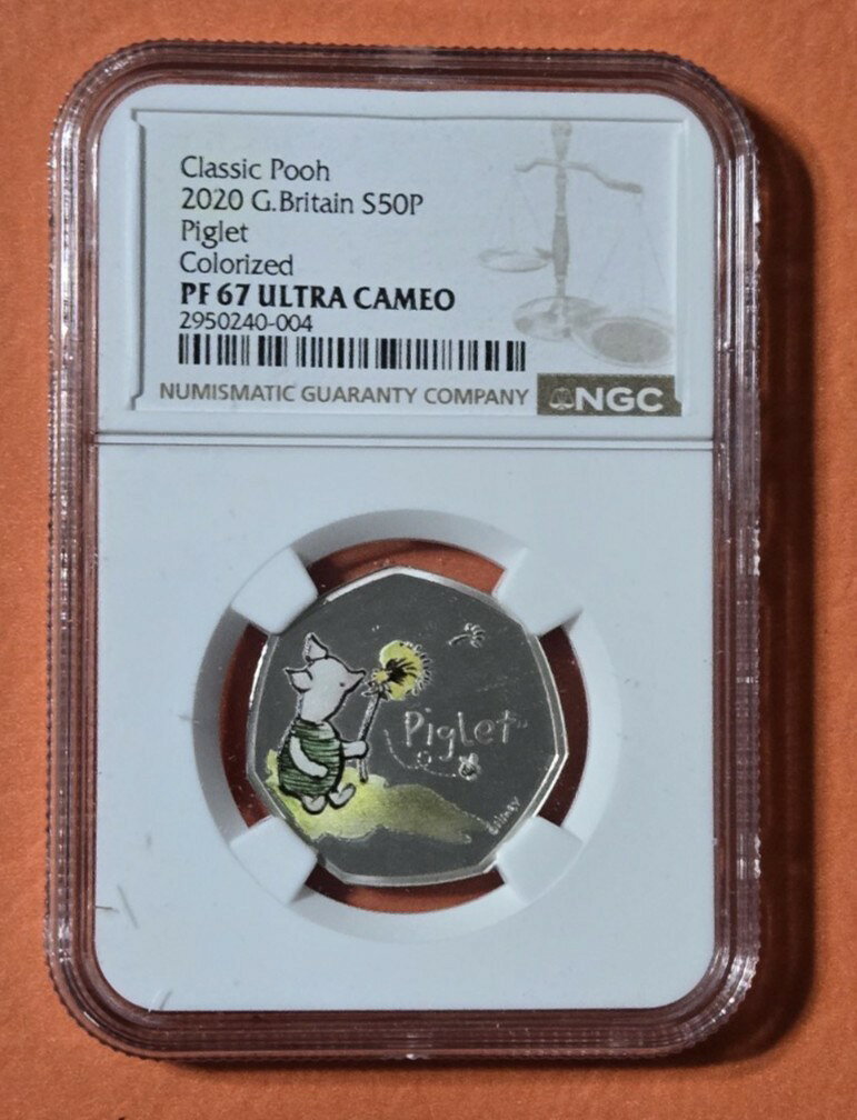 PRODUCT DETAILS 【商品情報】・鑑定機関:NGC・グレード:PF67 Ultra Cameo (UC)・発行年・発行国:2020年・イギリス・額面:50ペンス・テーマ・シリーズ:ディズニー くまのプーさん ピグレット・素材・重...
