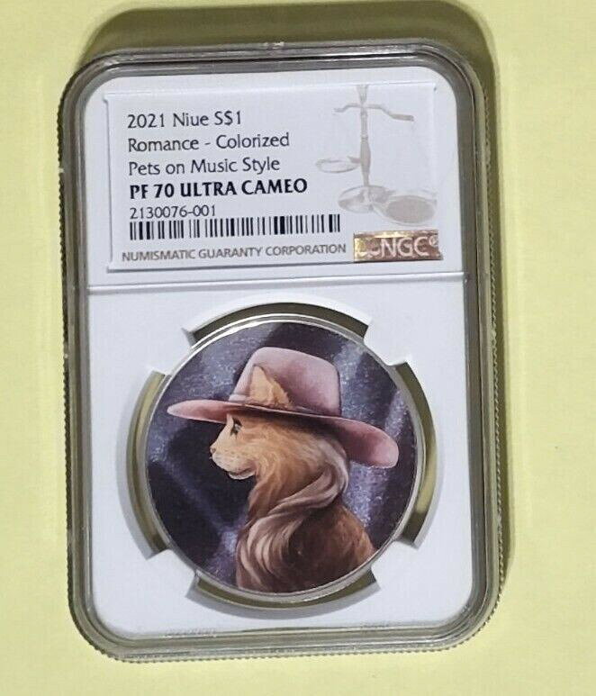 PRODUCT DETAILS 【商品情報】・鑑定機関: NGC・グレード: PF70 ULTRA CAMEO・発行年・発行国: 2021年・ニウエ・額面: 1ドル・テーマ・シリーズ: ペット・オン・ミュージック ロマンス 猫・素材・重量:...