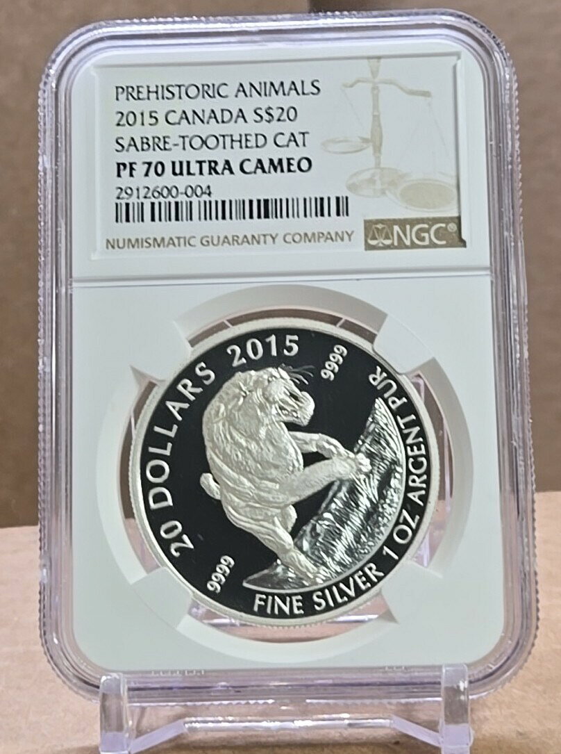 PRODUCT DETAILS 【商品情報】・鑑定機関: NGC・グレード: PF70・発行年・発行国: 2015年・カナダ・額面: 20ドル・テーマ・シリーズ: プレヒストリックアニマル（シミターキャット/セイバートゥース・キャット）・素...