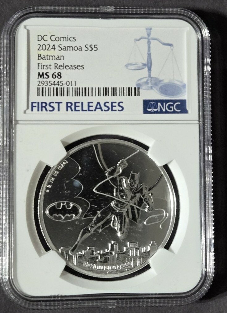 PRODUCT DETAILS 【商品情報】・鑑定機関：NGC・グレード：MS68 First Releases・発行年・発行国：2024年 サモア・額面：5ドル・テーマ・シリーズ：DCコミックス ジャスティス・リーグ バットマン・素材・重...