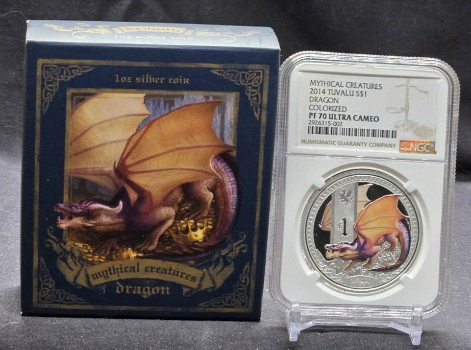 PRODUCT DETAILS 【商品情報】・鑑定機関: NGC・グレード: PF70 UC・発行年・発行国: 2014年・ツバル・額面: 1ドル・テーマ・シリーズ: ミシカル・クリーチャーズ ドラゴン・素材・重量: 銀(.999)・1オン...