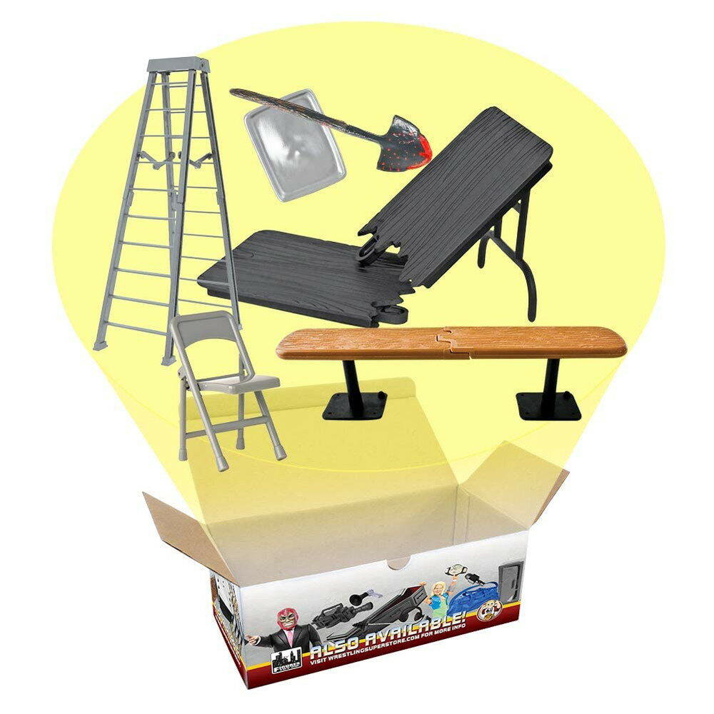 商品説明 商品の特徴・レスリングアクションフィギュア用アクセサリー6点セット・折りたたみ椅子1個・シャベル1個・トレイ1個・破壊可能なベンチ1個・破壊可能なはしご1個・全てのレスリングアクションフィギュアに対応・15cm-20cmサイズのア...