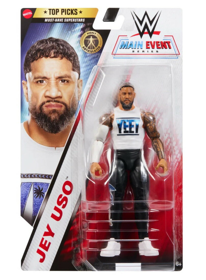 商品説明 商品の特徴・WWE Main Event Top Picks シリーズのアクションフィギュア・複数の可動ポイントを備えた高可動設計・白いYEETタンクトップと黒いレスリングパンツを着用・腕部分に詳細なトライバルタトゥースリーブデザ...