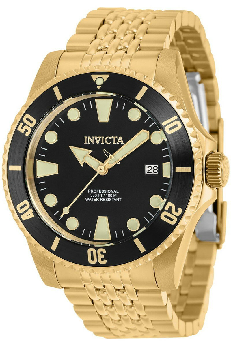 商品説明 【商品特徴】INVICTA Pro Diverは、44mmのステンレススチールケースとゴールドカラーを採用した高級感あふれる自動巻き腕時計です。ブラックダイヤルとの組み合わせが洗練された印象を与え、日常使いからビジネスシーンまで幅...