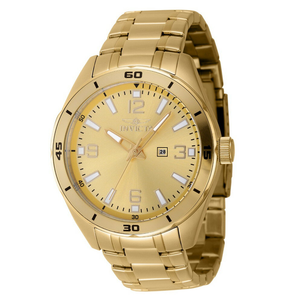 商品説明 インビクタ プロダイバー メンズ 腕時計 ゴールド クオーツ アナログ 50m防水 ステンレス 金属ベルト【商品仕様】・ ケースサイズ：44mm・ ケースカラー：ゴールド・ 文字盤カラー：ゴールド・ 文字盤素材：真鍮・ 風防：フレ...