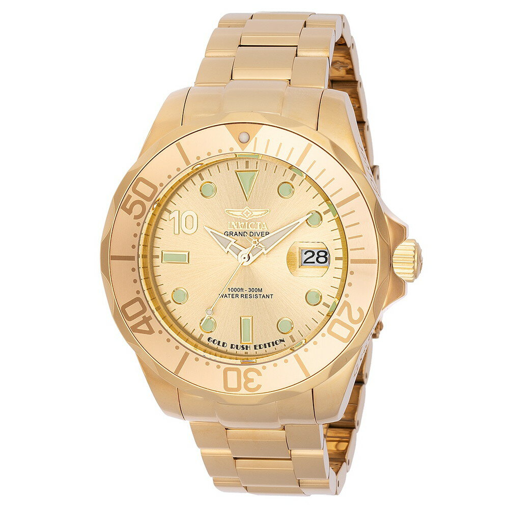 商品説明 Invicta Grand Diver Gold Rush Edition メンズ 腕時計 自動巻き 300m防水 ゴールド ステンレス デイト プロダイバー 逆回転防止ベゼル【商品仕様】・ ケース素材：ステンレススチール・ ケー...