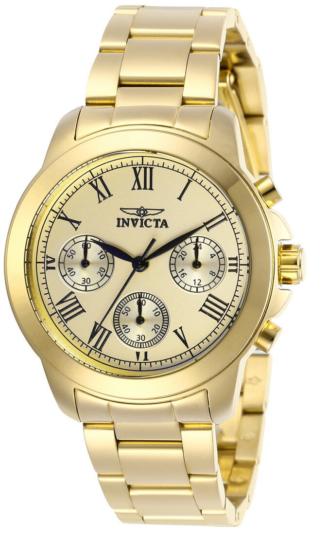 商品説明 インビクタ スペシャリティ レディース 腕時計 37mm ゴールド ステンレス クォーツ 100m防水 クロノグラフ メタルダイアル【商品仕様】ムーブメント：クォーツ（日本製）ケースサイズ：37mmケース素材：ステンレススチールベ...