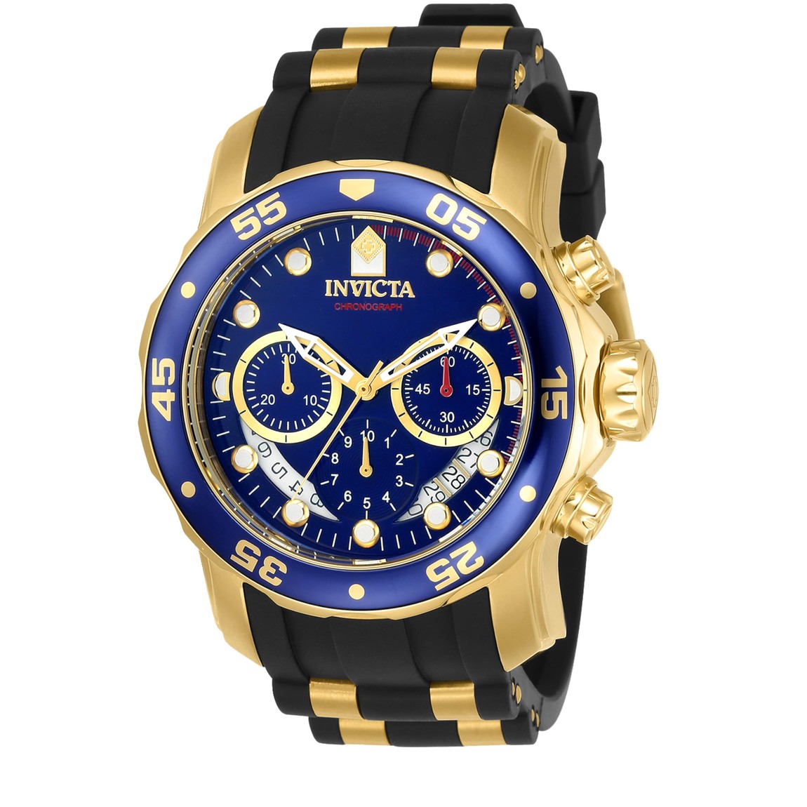 PRODUCT DETAILS インビクタ Pro Diver メンズ クロノグラフ 48mm 青文字盤 ゴールドケース ブラックポリウレタンバンド【商品仕様】・ ブランド：インビクタ・ コレクション：Pro Diver・ ムーブメント：日...