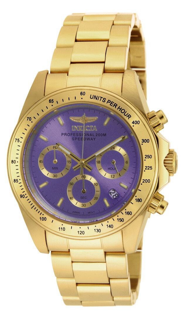 商品説明 インビクタ スピードウェイ レディース 腕時計 クォーツ 200m防水 クロノグラフ パープル文字盤 ゴールド ステンレスベルト【商品仕様】ケースサイズ：39.5mmケース素材：ステンレススチール文字盤カラー：パープル文字盤素材：...