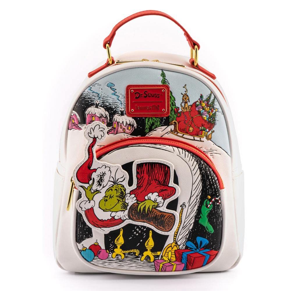 商品説明 商品の特徴・Loungefly Dr. Seuss The Grinch Chimney Thief 大人女性用ダブルストラップショルダーバッグ・Dr. Seuss公式ライセンス商品・フェイクレザー素材にアップリケ、エンボス加工、...
