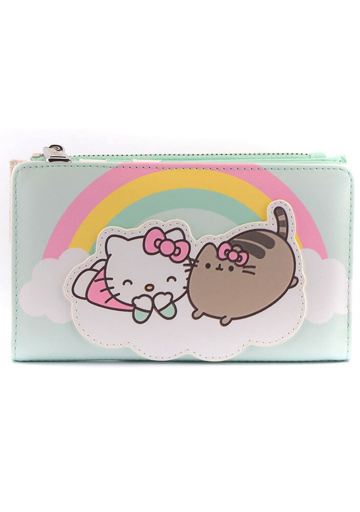 商品説明 商品の特徴・Loungefly製のHello Kitty x Pusheen ウォレット・ライトブルーのデザインで、Pusheenと Hello Kittyが風船を持ち、雲の中に浮かんでいるデザイン・アップリケ、デボス加工、プリン...