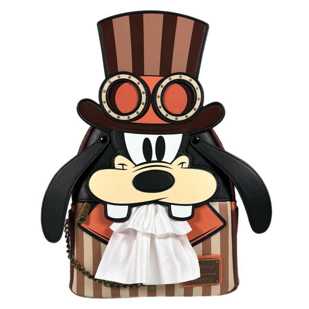 商品説明 商品の特徴・Steampunk Goofyデザインのミニバックパック・ビーガンレザー（ポリウレタン）素材・ポケットウォッチのアップリケとチェーン付き・パッド入りの調節可能なショルダーストラップ・サイドポケット・ジッパー付きメインコ...