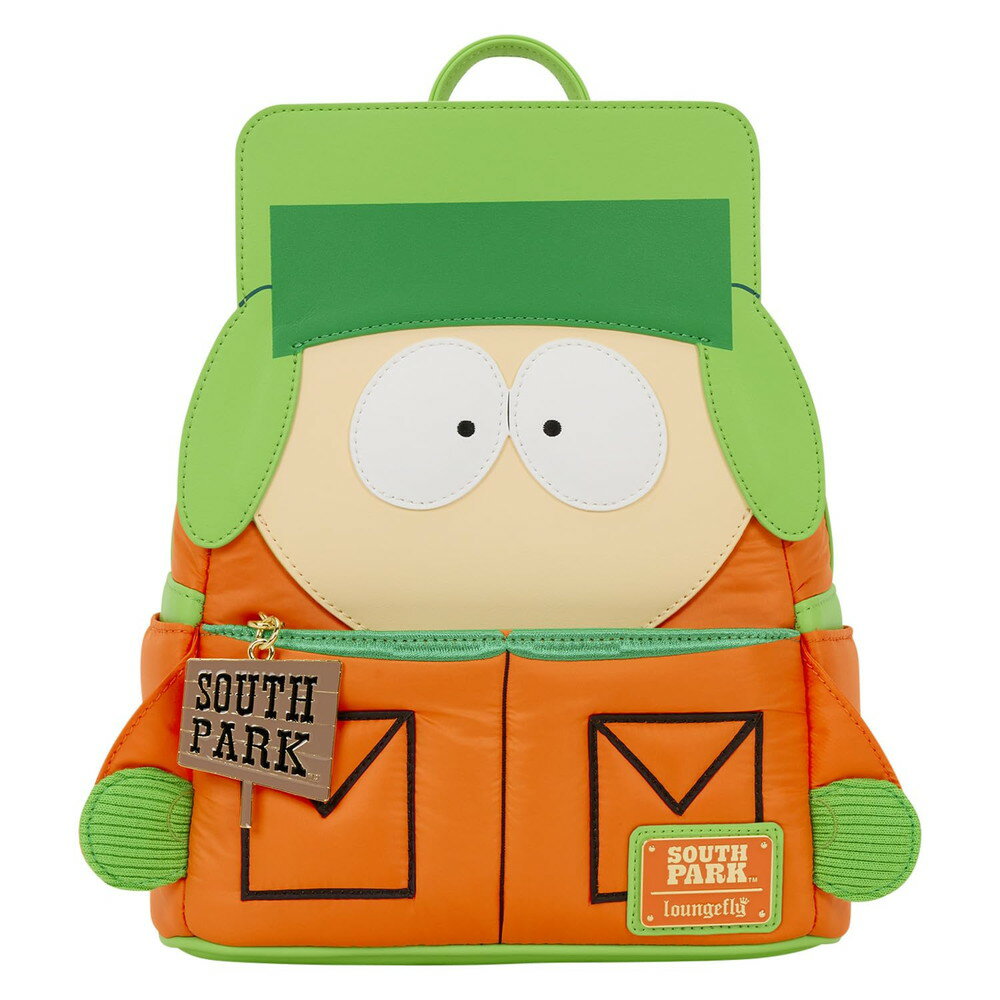 商品説明 主な機能/スペック・South Parkのキャラクター「カイル」をデザインしたミニバックパック・アップリケと刺繍でキャラクターを表現・緑の帽子、緑の手袋、オレンジのジャケットを着用したデザイン・フロントポケットのジッパープルにSo...