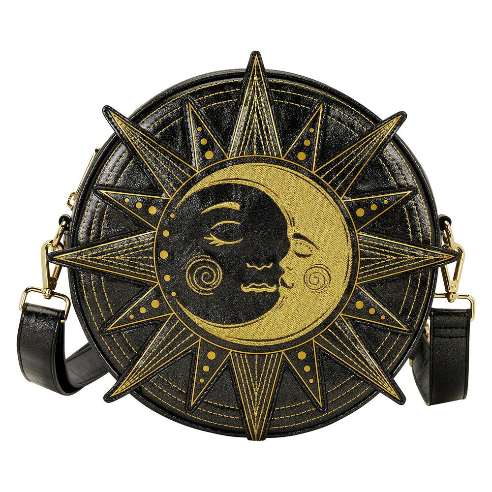 商品説明 主な機能/スペック・円形のクロスボディバッグ・太陽と月のデザインが特徴・裏面には星空のデザイン・メタリックフェイクレザー素材・調節可能なクロスボディストラップ・アップリケ、エンボス加工、刺繍、メタリックフェイクレザー、プリントディ...