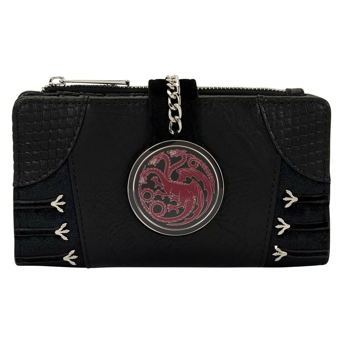 商品説明 Loungefly ハウス・オブ・ザ・ドラゴン ターガリエン家 フラップウォレット【商品仕様】・素材：ポリウレタン、ベルベット、メタルチャーム・サイズ：幅 約15.2cm × 高さ 約9.5cm・収納：カードスロット×7、クリアI...
