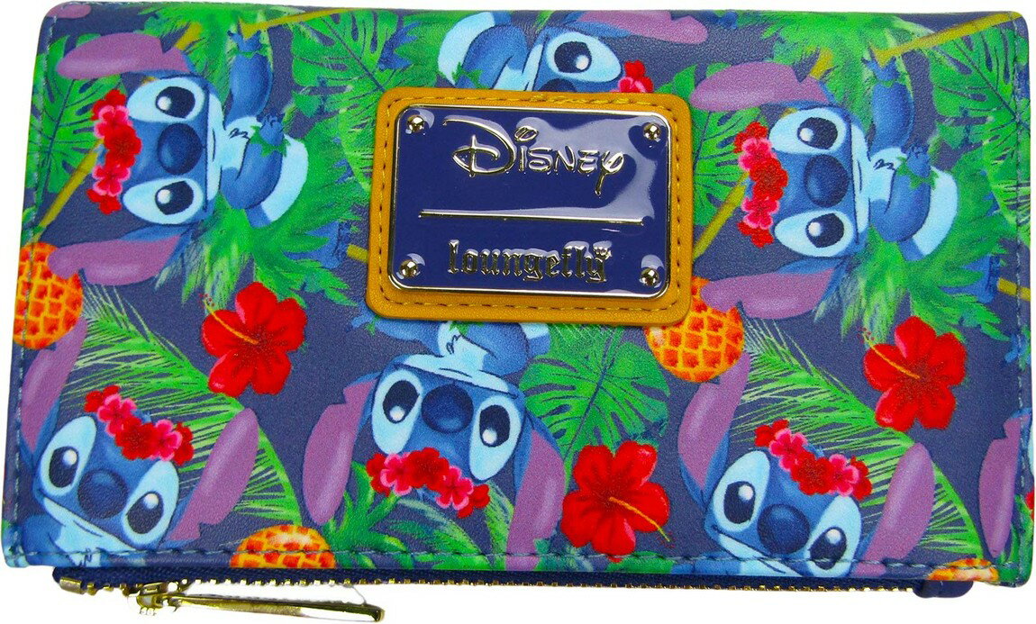PRODUCT DETAILS Loungefly ディズニー リロ＆スティッチ ネイビー トロピカル リーフ 総柄 長財布 フラップウォレット【商品仕様】・ アイテム種別：長財布（フラップウォレット）・ 素材：フェイクレザー（合皮）・ サ...
