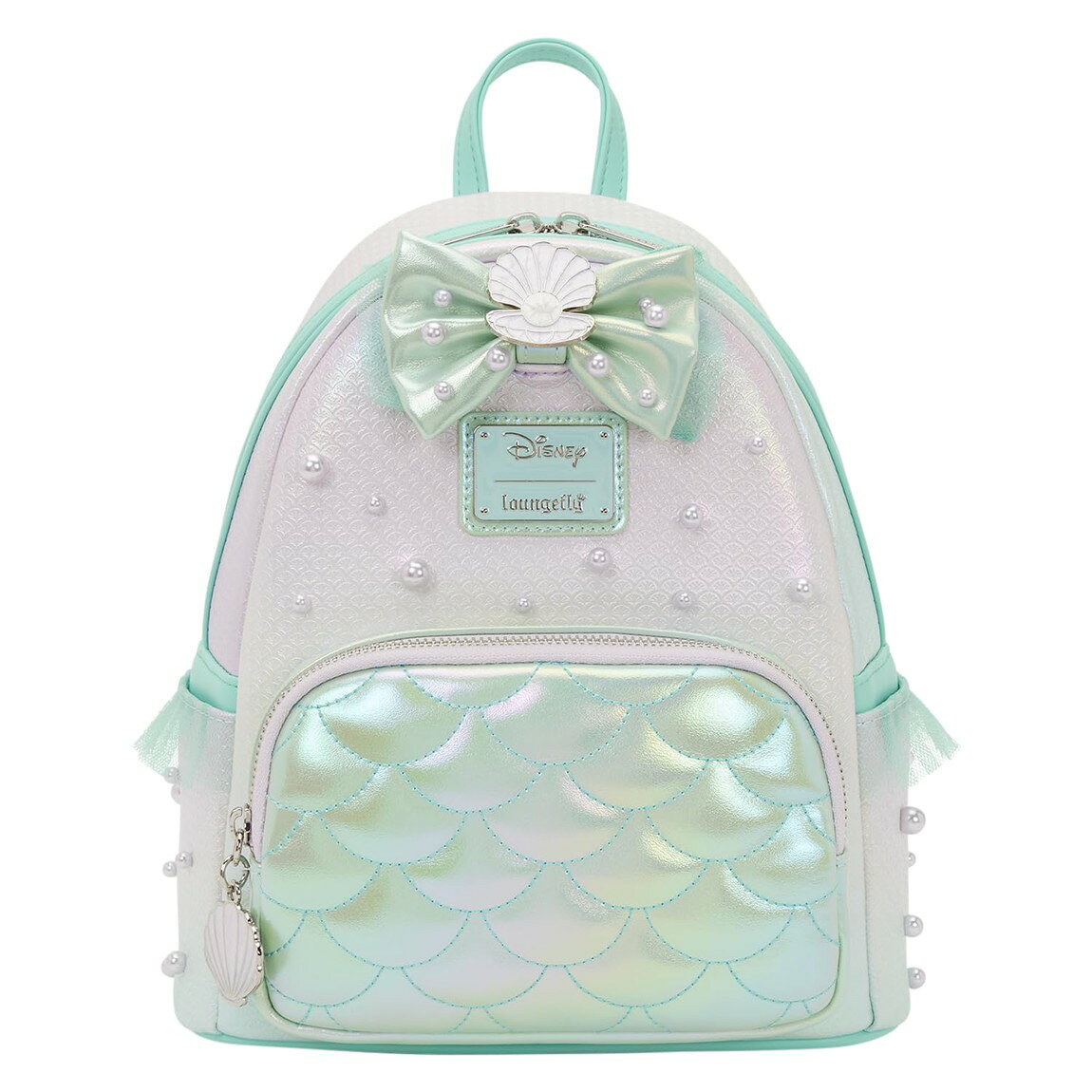 PRODUCT DETAILS Loungefly ディズニー リトル・マーメイド ミニバックパック イリデセント パール 魚の鱗 チュール リボン【商品仕様】・ 素材：ポリウレタン・ サイズ：幅約22.8cm × 高さ約26.6cm × ...