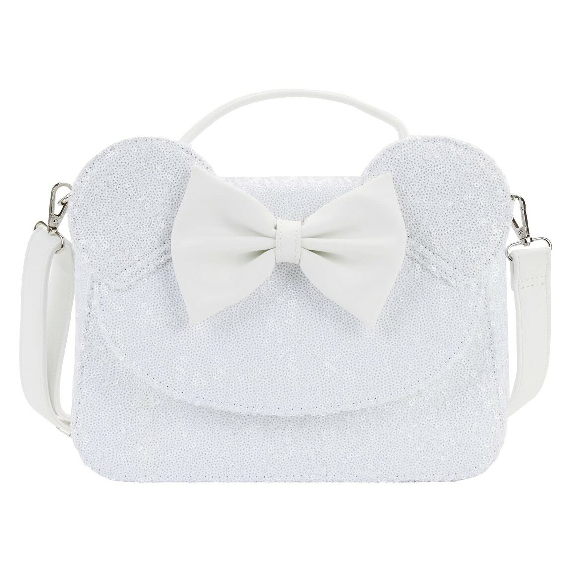 PRODUCT DETAILS Loungefly ディズニー ミニーマウス スパンコール ウェディング ショルダーバッグ クロスボディ【商品仕様】・ 素材：ヴィーガンレザー（ポリウレタン）・ ストラップ：取り外し・調節可能なショルダースト...