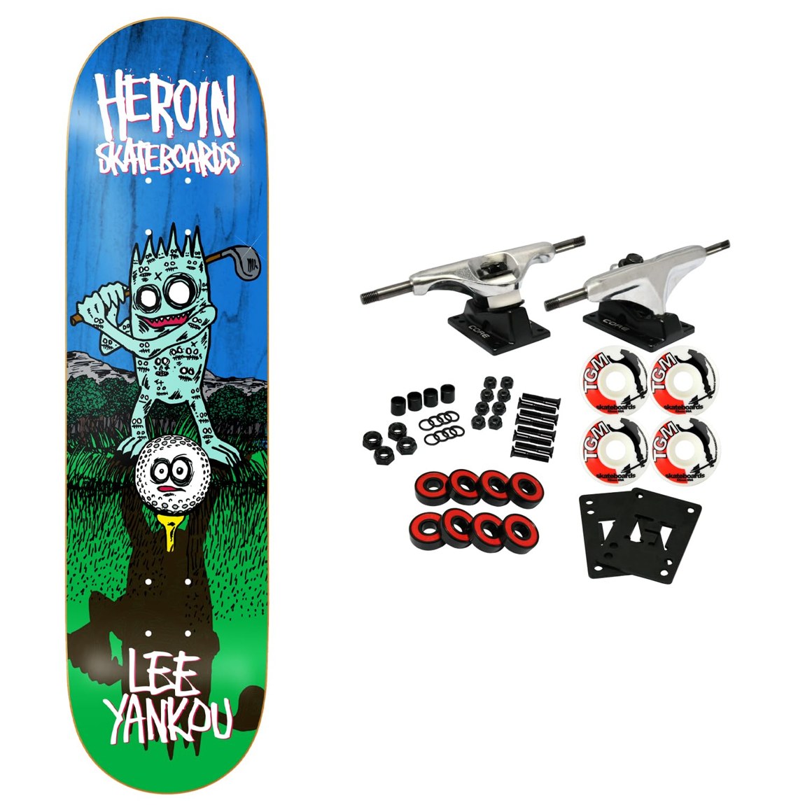 PRODUCT DETAILS Heroin Lee Yankou Golf Imp スケートボード コンプリート 8.25 x 31.9【商品仕様】・ 種別：スケートボード（コンプリートセット・未組み立て）・ デッキサイズ：8.25インチ...