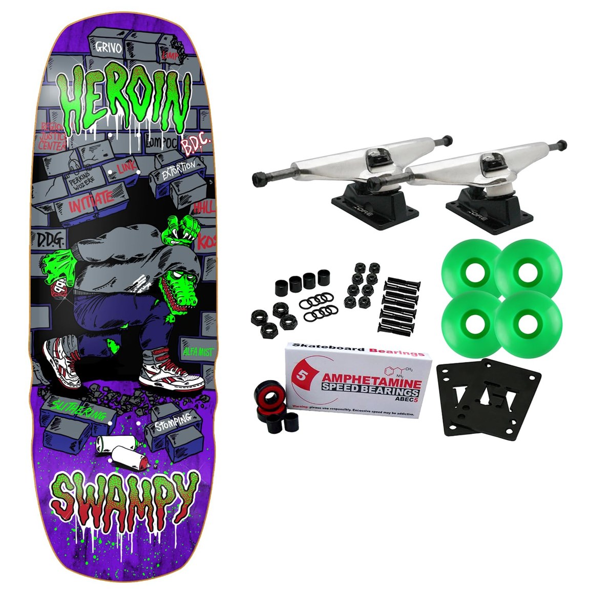 PRODUCT DETAILS Heroin Skateboards Swampy Stomp スケートボード コンプリート 10.5" x 32.625"【商品仕様】・ ブランド：Heroin Skateboards・ モデル：Swamp...