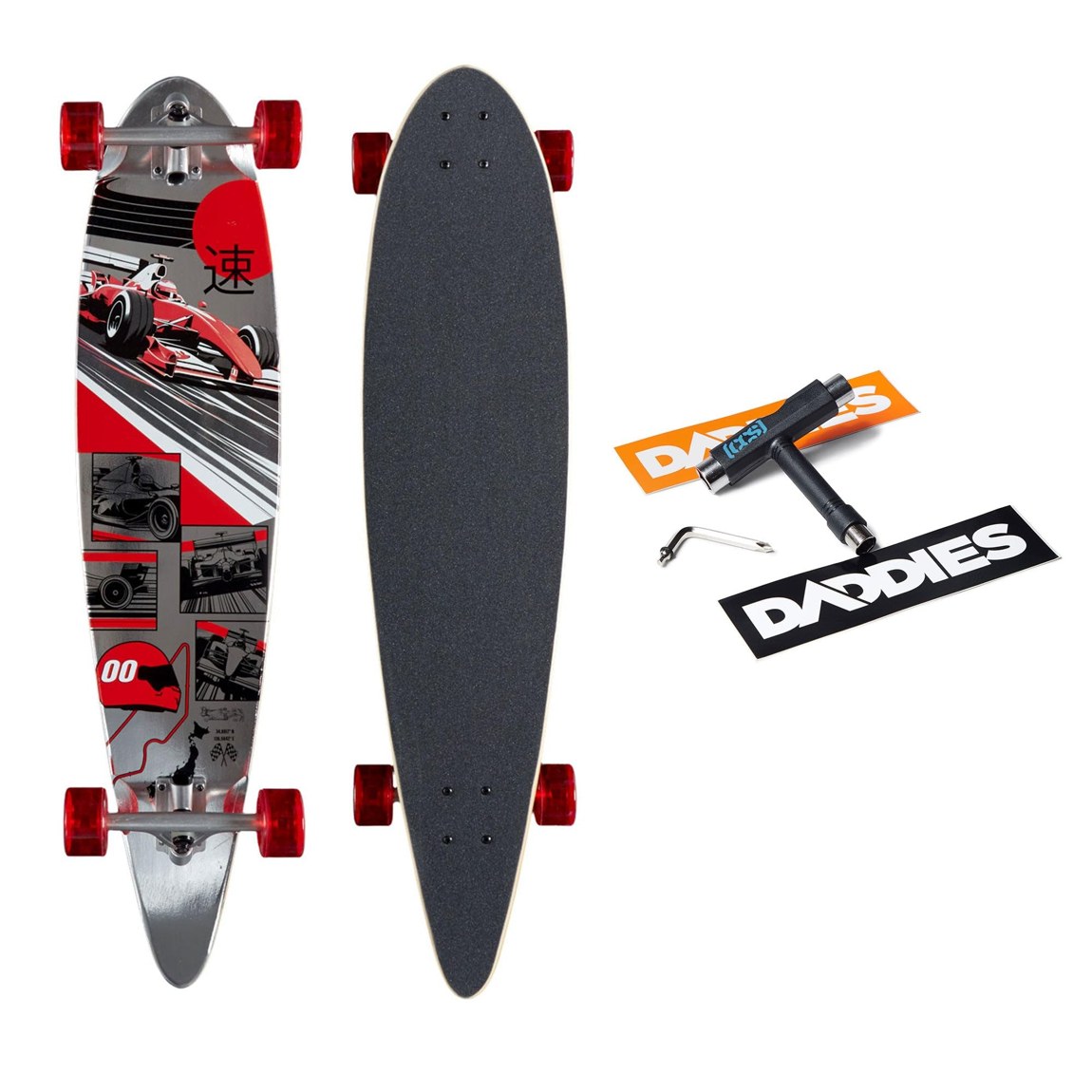 PRODUCT DETAILS Daddies Race Car Foil Pintail ロングボード コンプリート 40インチ【商品仕様】・ 種別：ロングボード（完成品）・ デッキサイズ：全長40インチ（約101.6cm）× 幅9インチ...