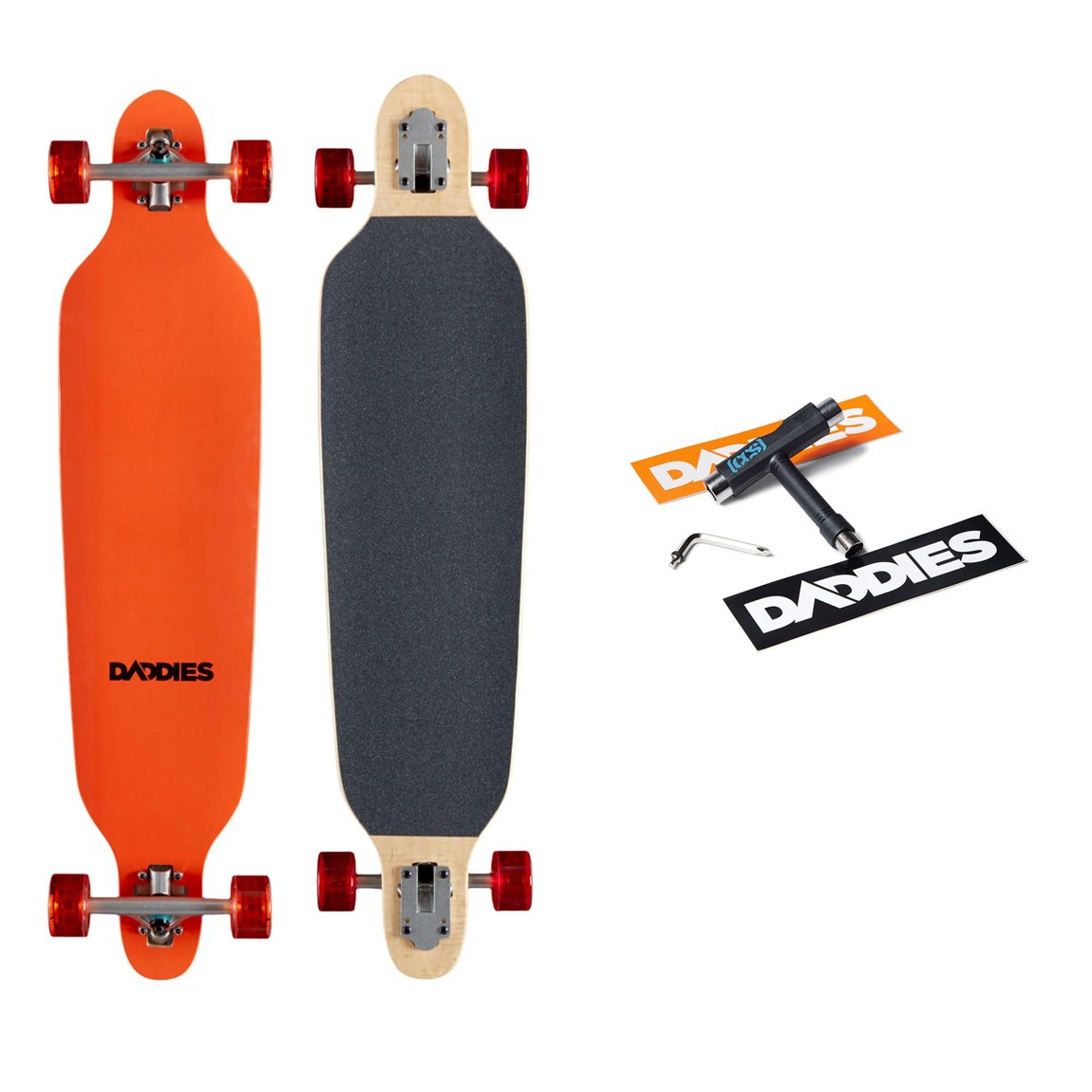 PRODUCT DETAILS Daddies Logo Drop Thru ロングボード コンプリート Orange 7-ply メイプル 70mmウィール【商品仕様】・ 種別：ロングボード（コンプリートセット）・ デッキ素材：7層カナデ...