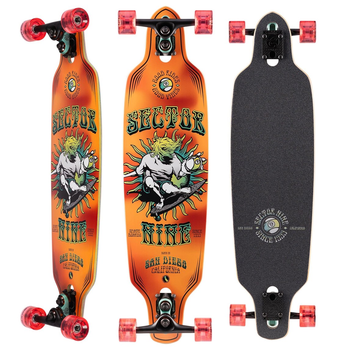 PRODUCT DETAILS Sector 9 9er Mini Fractal Orange ロングボード スケートボード コンプリート 34.0 x 8.75インチ【商品仕様】・ 種別：ロングボード（完成品）・ デッキ幅：8.75イン...