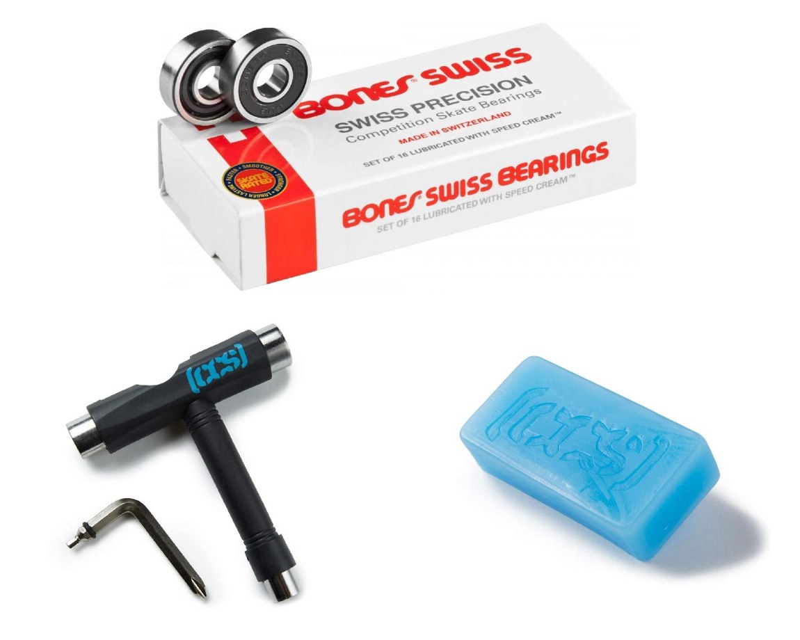 PRODUCT DETAILS Bones Swiss Original スケートボード ベアリング 16個セット CCS スケートツール ワックス セット 8mm【商品仕様】・ 種別：スケートボード用ベアリング、工具、ワックスセット・ ベ...