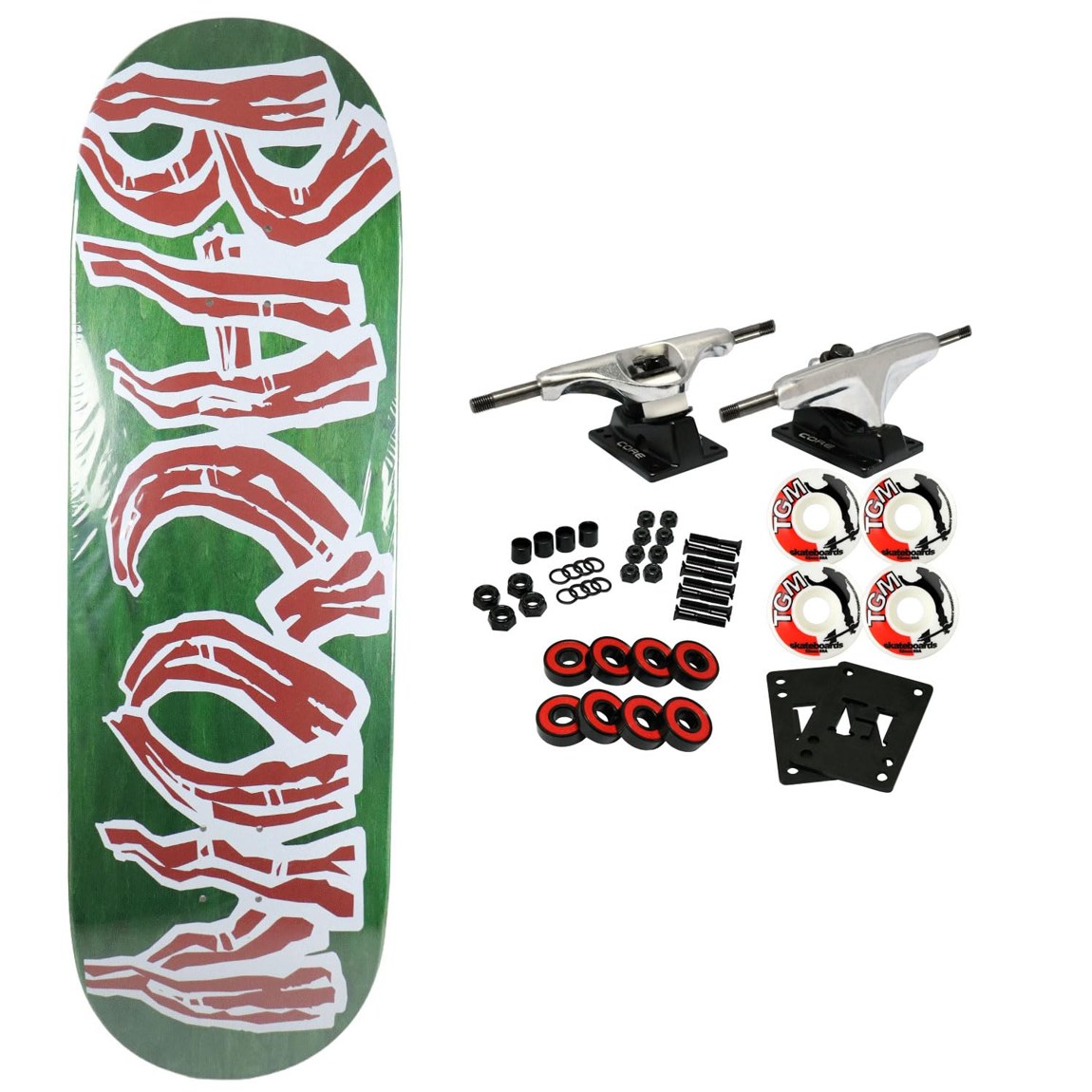PRODUCT DETAILS Bacon Logo Veneer Green スケートボード コンプリート 8.75インチ x 32.63インチ【商品仕様】・ 種別：スケートボード コンプリート（完成品/未組立）・ デッキ幅：8.75イン...