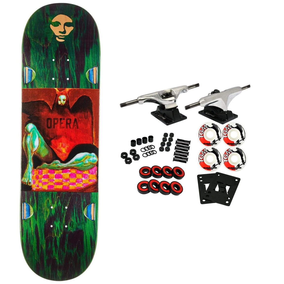 PRODUCT DETAILS Opera Skateboard Archangel Green Bleed コンプリート スケートボード 9.0インチ (9.0" x 32.1")【商品仕様】・ 種別：コンプリート（完成品/要組立）・ デ...