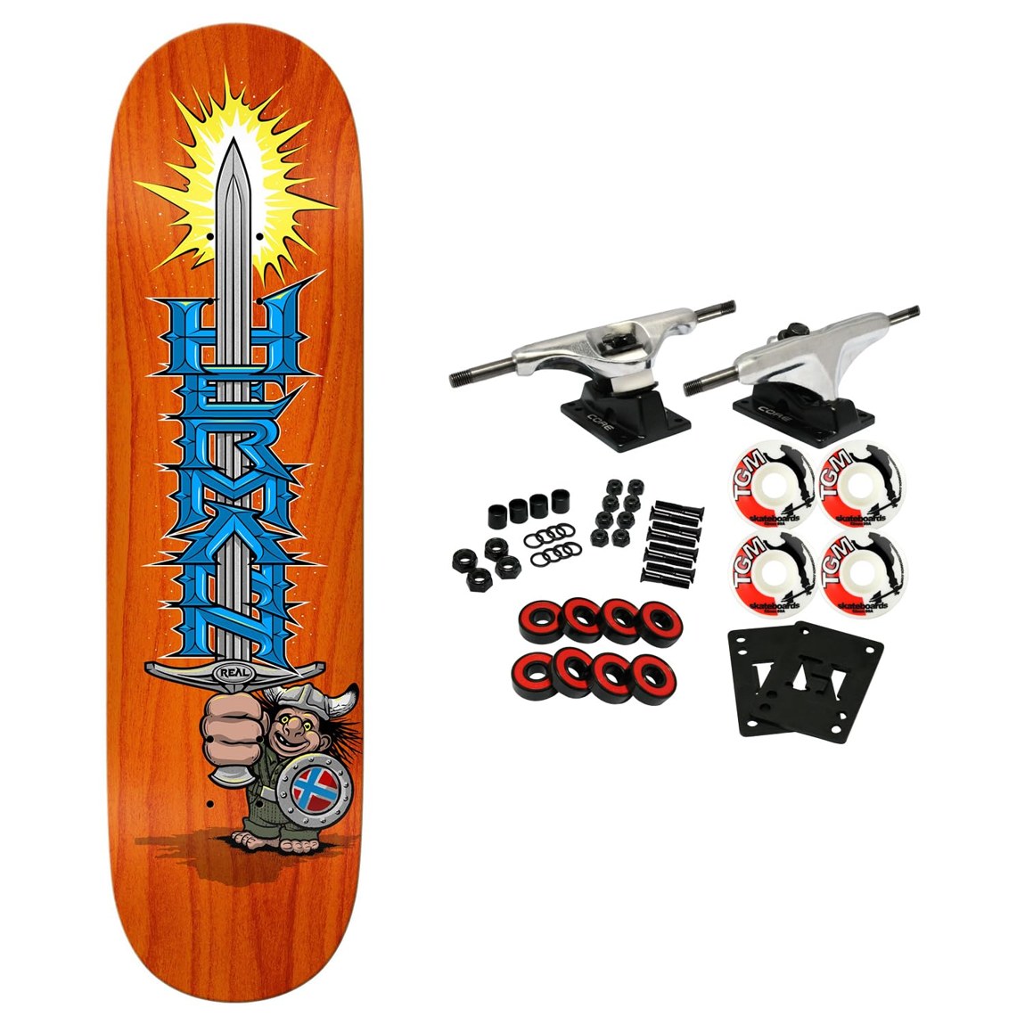 PRODUCT DETAILS REAL Hermann Mighty True Fit スケートボード コンプリート 8.5 x 31.35 インチ【商品仕様】・ 種別：スケートボード コンプリート（お客様組み立て品）・ デッキ幅：8.5...
