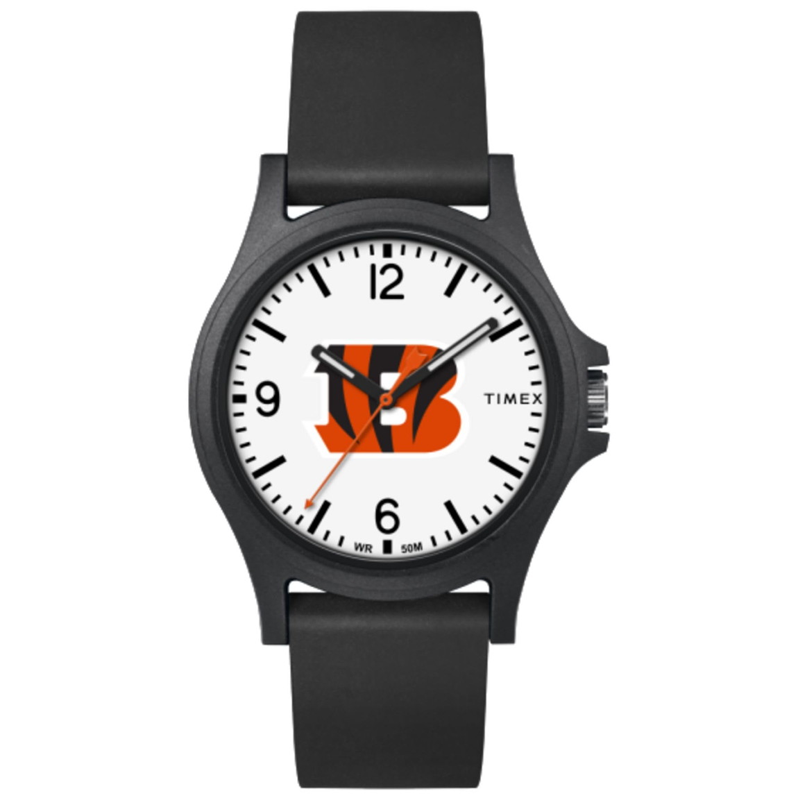 商品説明 主な機能/スペック・ケース直径：40mm・ケースカラー：ブラック・ストラップ長さ：約20.3cm・ストラップカラー：ブラック・文字盤：ホワイト（シンシナティ・ベンガルズロゴ入り）・レンズ：アクリル・防水性能：50m防水ご注意事項・...