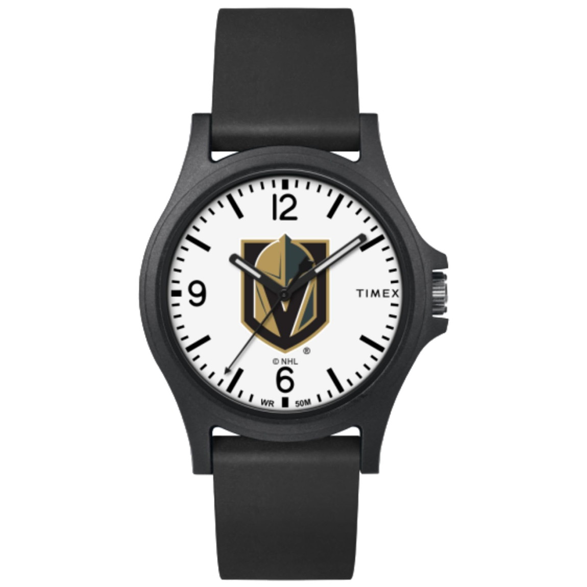 商品説明 主な機能/スペック・ラスベガス・ゴールデンナイツのロゴ入り腕時計・ケース直径：約40mm、ブラック樹脂製・ストラップ：約20.3cm、ブラック樹脂製・文字盤：ホワイト、ベガス・ゴールデンナイツのロゴ付き・レンズ：アクリル製・防水性...