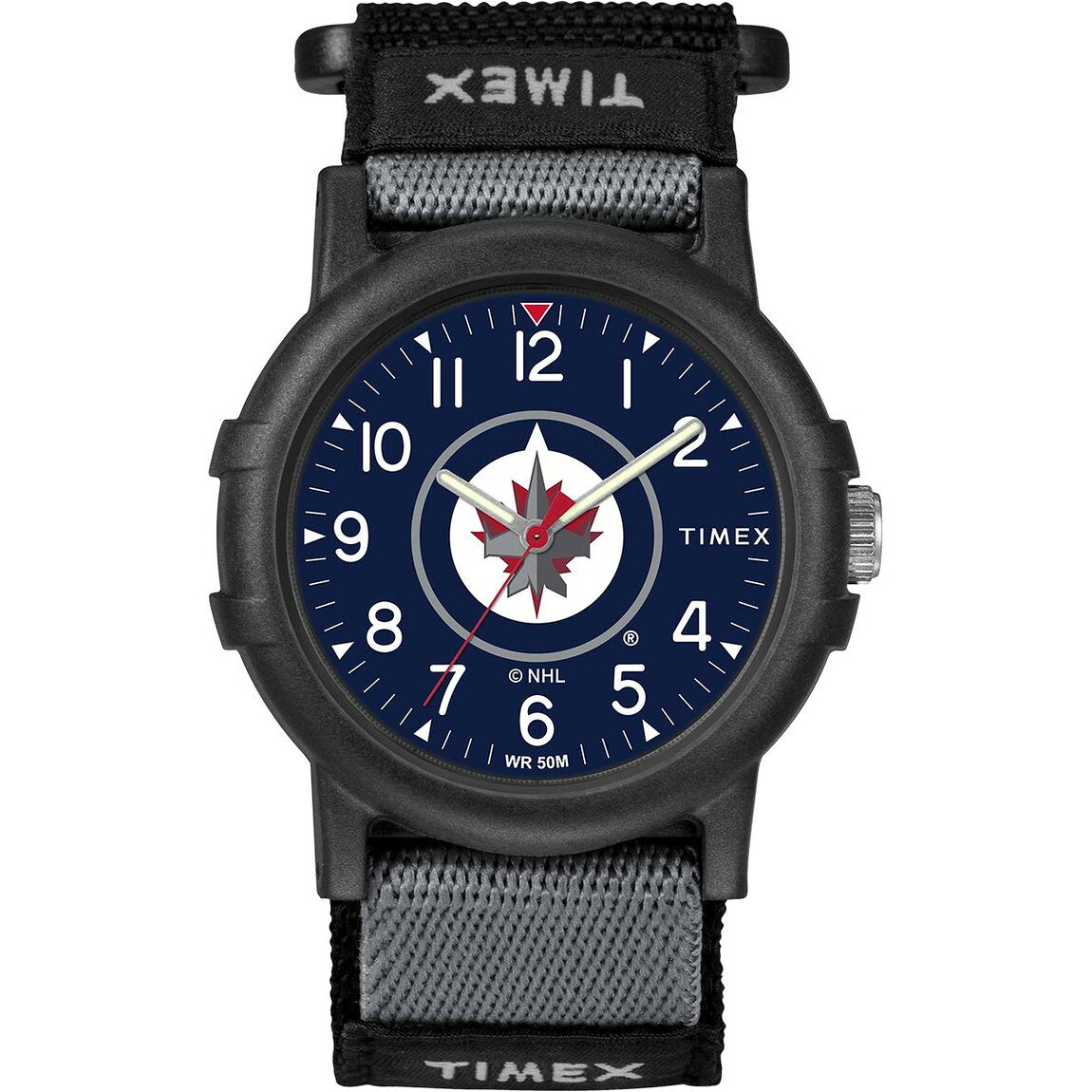 PRODUCT DETAILS タイメックス NHL Recruit メンズ ウィニペグ・ジェッツ 38mm シルバー文字盤 ナイロンベルト 腕時計【商品仕様】・ ムーブメント：クォーツ・ ケース径：38mm・ ケース素材：レジン・ 文字盤...