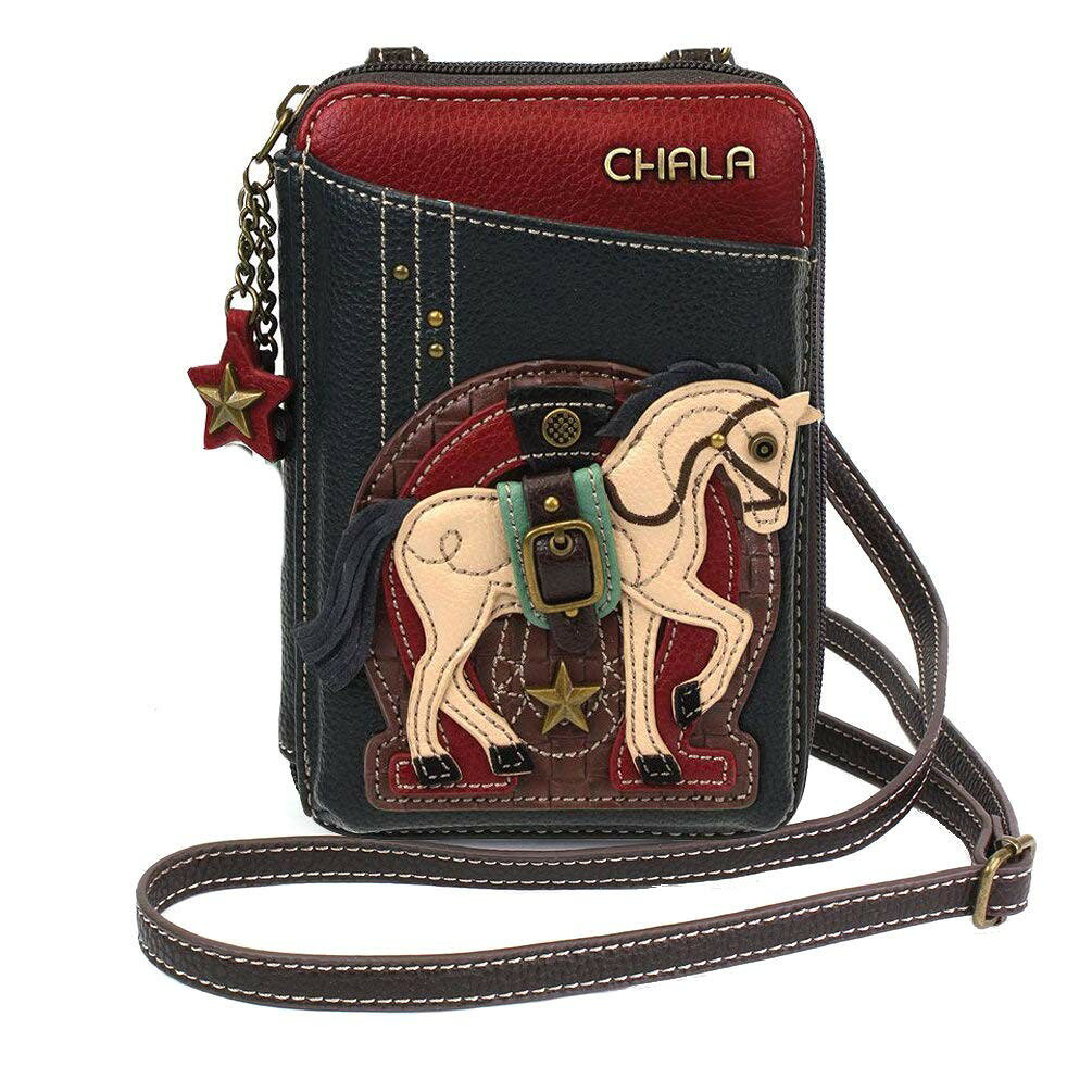 PRODUCT DETAILS CHALA ホース 馬 財布 クロスボディバッグ ショルダーバッグ ポーチ ヴィガンレザー 合成皮革 ネイビー【商品仕様】・ アイテム種別：財布、クロスボディバッグ、ショルダーバッグ、ポーチ・ 素材：ヴィガン...