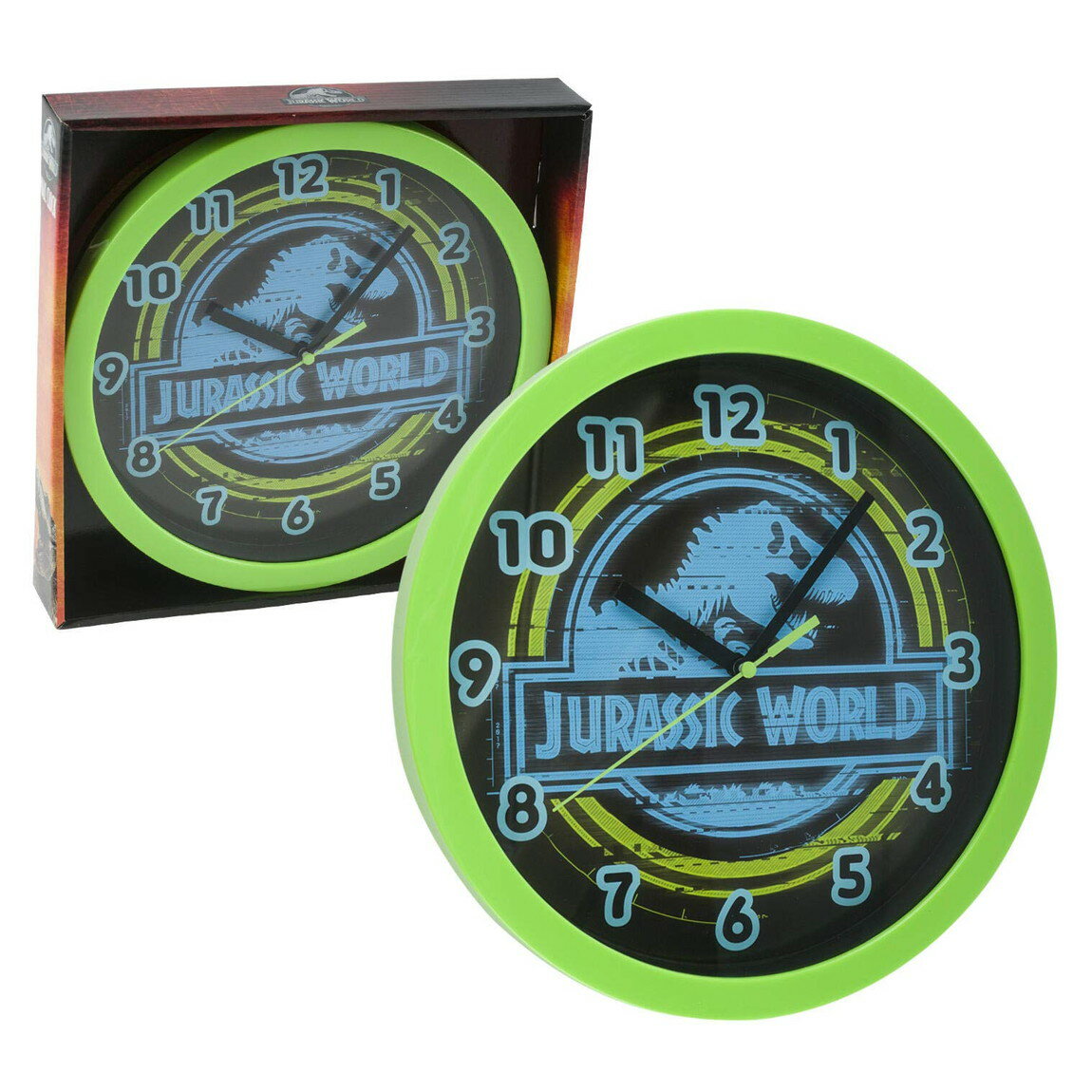 PRODUCT DETAILS Jurassic World 壁掛け時計 9.5インチ 約24cm ウォールクロック インテリア 恐竜【商品仕様】・サイズ：直径約24cm・カラー：ライトグリーン（フレーム部分）・デザイン：ジュラシック・ワー...
