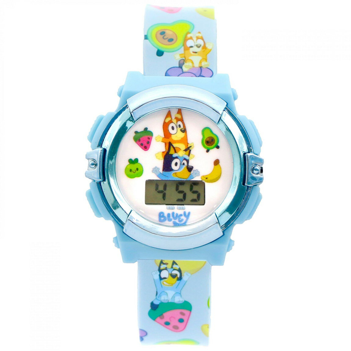 PRODUCT DETAILS Accutime Bluey キッズ デジタルウォッチ 腕時計 ブルー フルーツ柄 子供用【商品仕様】・ブランド：Accutime・キャラクター：Bluey・表示方式：デジタル・素材：シリコン・カラー：ライト...
