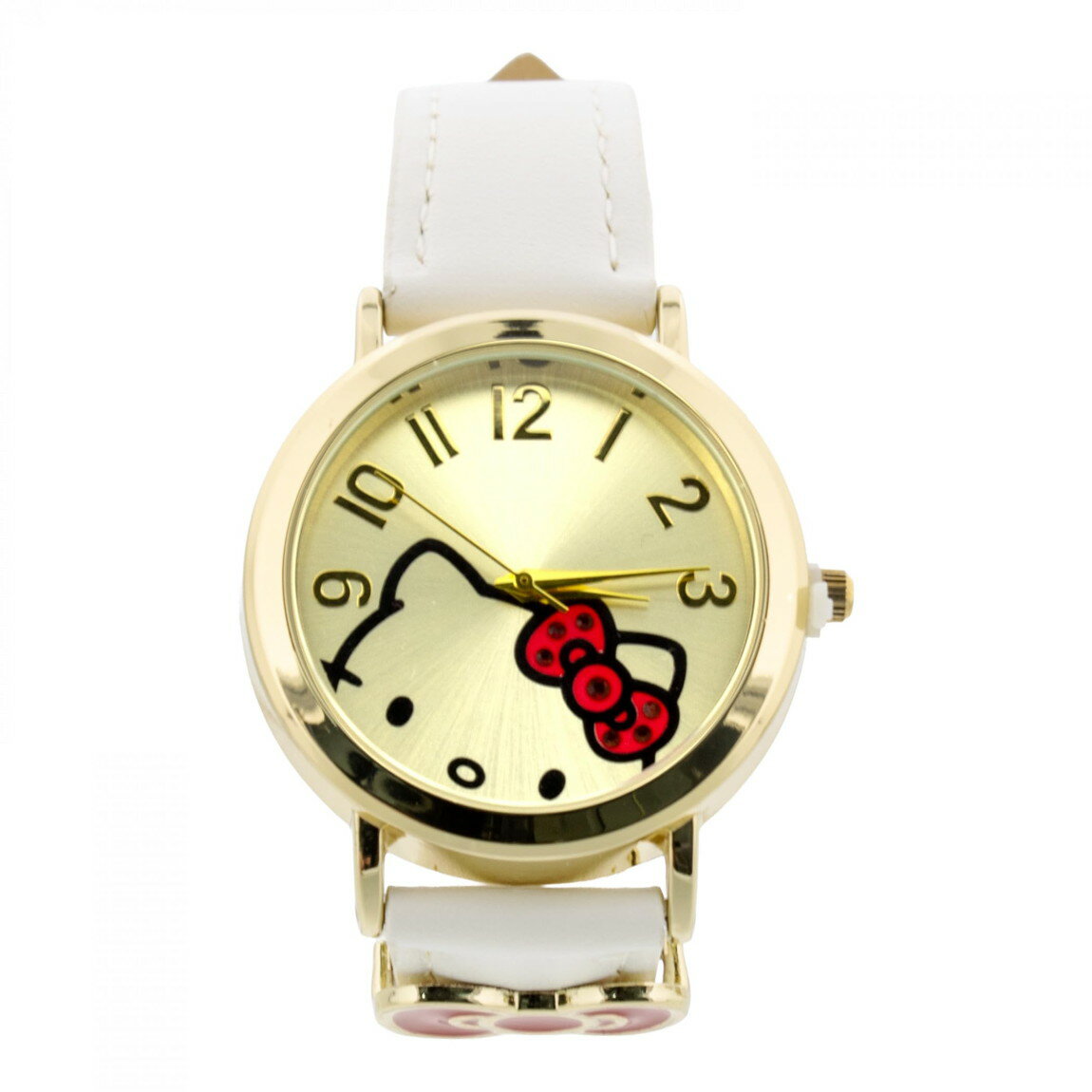 PRODUCT DETAILS Accutime Hello Kitty 腕時計 ホワイトベルト ゴールド文字盤 キャラクターウォッチ【商品仕様】・ブランド：Accutime・文字盤カラー：ゴールド・ベルトカラー：ホワイト・表示方式：アナロ...