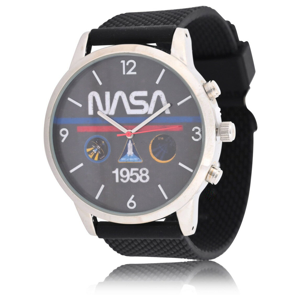 PRODUCT DETAILS Accutime NASA アナログ腕時計 メンズ ブラック シリコンベルト 宇宙【商品仕様】・ブランド：Accutime・表示方式：アナログ・ムーブメント：クォーツ・ベルト素材：シリコン・ケースカラー：マッ...