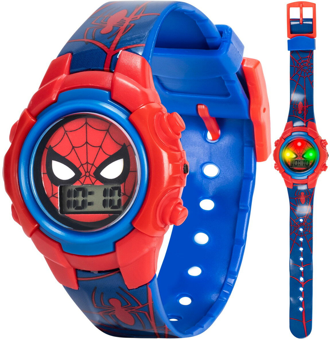 PRODUCT DETAILS Marvel Spider-Man キッズ デジタル腕時計 子供用 LEDライトアップ レッド＆ブルー スパイダーウェブ柄【商品仕様】・ブランド：Marvel・表示方式：デジタル表示・ケース直径：約31mm・...