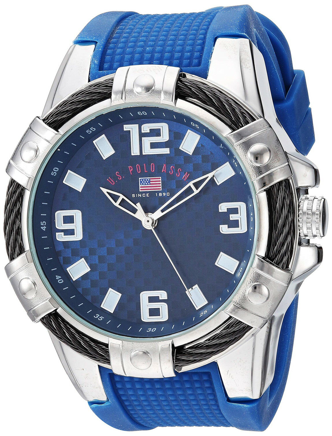PRODUCT DETAILS U.S. Polo Assn. メンズ スポーツウォッチ ブルー ラバーベルト カーボンパターン文字盤 ビッグフェイス【商品仕様】・ ブランド：U.S. Polo Assn.・ ケースサイズ：約52mm・ 対...
