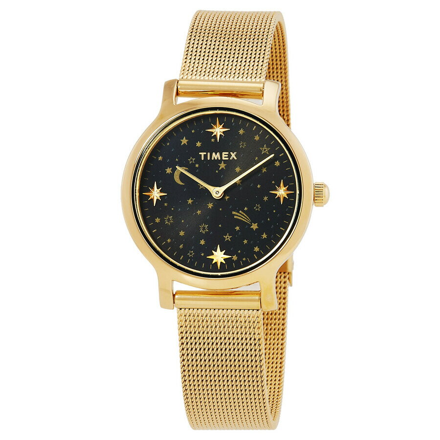 PRODUCT DETAILS Timex レディース 腕時計 クォーツ ブラック文字盤 星空デザイン ゴールド メッシュバンド【商品仕様】・ ムーブメント：クォーツ・ ケース素材：ブラス（ゴールドトーン）・ ケースサイズ：31mm・ ケー...