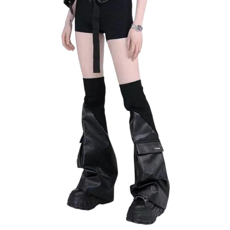 [Lamerry] レッグウォーマー 地雷系 Y2K ギャル ポケット付き レッグカバー 脚カバー パンク サブカル 原宿系 長め 冷え対策 レディース 黒デザイン性: ポケット付きのユニークなデザインが映えるレッグウォーマースタイル: ル...