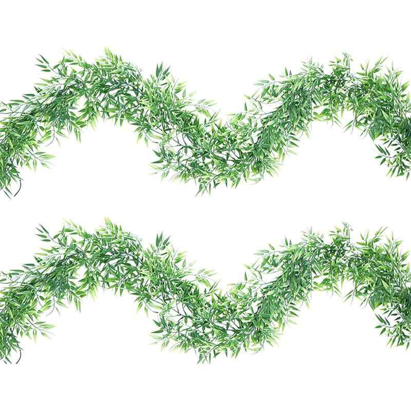 七夕飾り フェイク笹の葉 人工観葉植物 藤ガーランド 吊り下げ式 (2本セット) リビング 店舗インテリア 造花 長寿命 リアルな質感🌿 七夕専用デザイン: 伝統的な笹と藤の組み合わせで、七夕の雰囲気を完璧に再現ӿ...