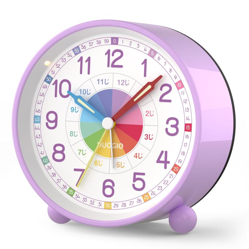 目覚まし時計 子供 知育時計 置き型時計 アナログ 目覚まし時計 学習時計 卓上 置き時計 見やすい時計 静音連続秒針 アラーム時計 男の子/女の子 勉強用 かわいい時計 めもりつき 子供 小学
