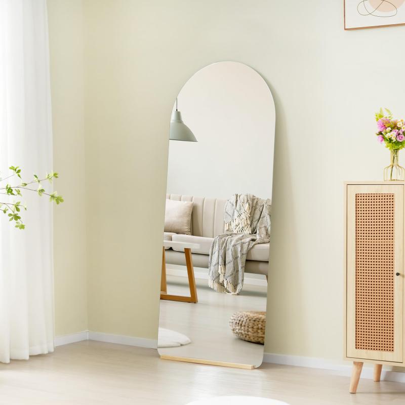 OSJ 全身鏡 姿見鏡 スタンドミラー ノンフレーム アーチタイプ 立てかけ 姿見 鏡 ミラー おしゃれ 大型 飛散防止 木製台あり