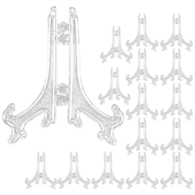 DOITOOL 25個セット 透明イーゼルスタンド 丸型プレートホルダー 写真や小物ディスプレイ用 収納便利 キッチンやリビング向け 約3X2X1.2インチ多用途透明イーゼルスタンド：写真やプレート、絵画などの小物を美しくディスプレイでき、...